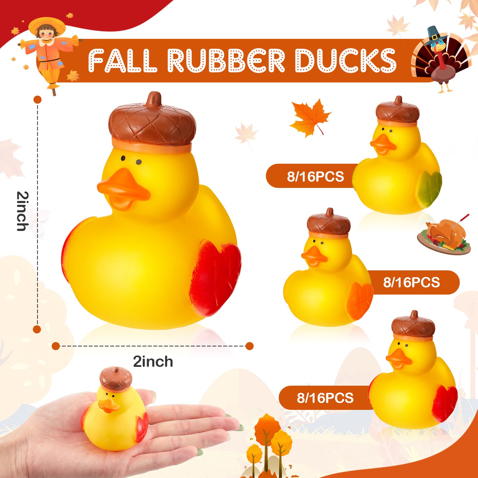Snapklik.com : 24 Pcs Fall Rubber Ducks Acorn 2 Inch Thanksgiving ...
