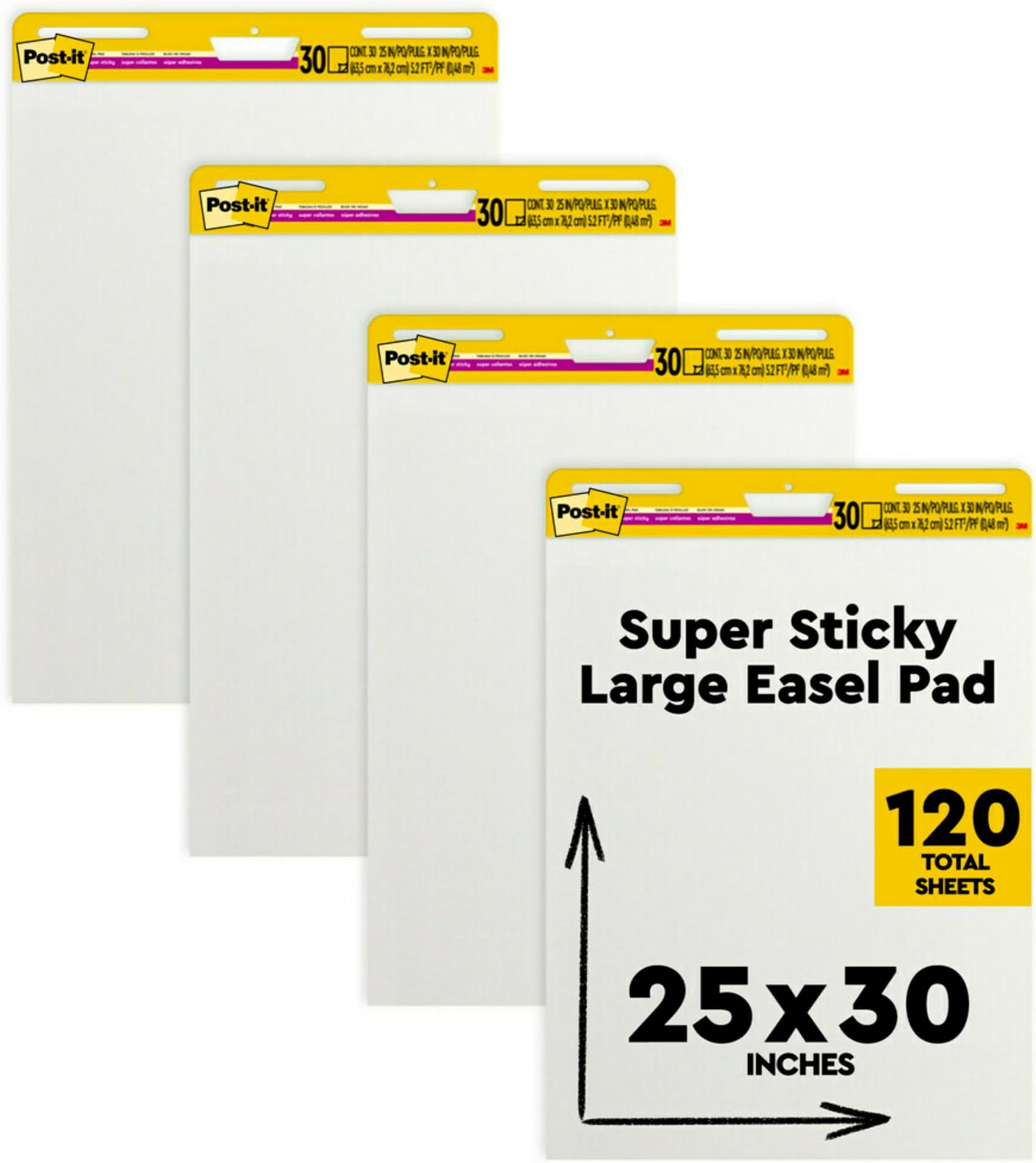 Post-it Super Sticky Easel Pad, 25 x 30 Inches, 30 Sheets/Pad, 4 Pads ...