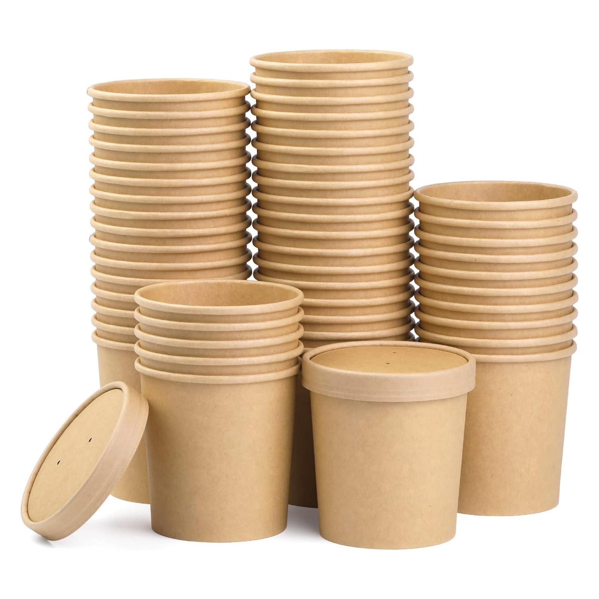 CaterCo Disposable Soup Containers with Lids - Kraft Takeaway Paper ...