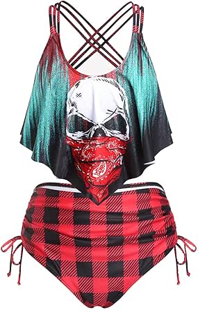 Amazon.com: ROSE GAL Women Plus Size Gothic Tankini Swimsuit Two Piece ...