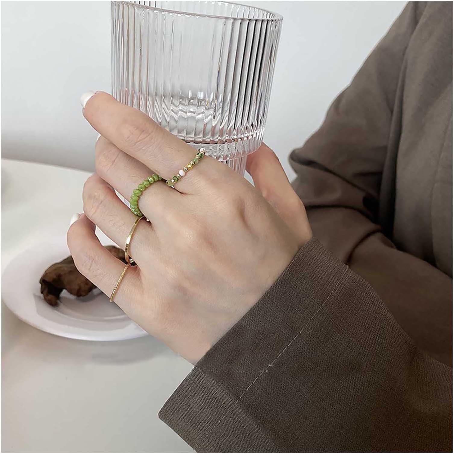 Amazon.com: W WEILIRIAN Crystal Beaded Stretch Rings Stretch Bead ...