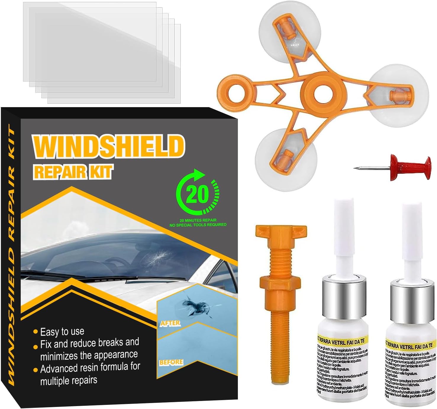 Pro-Lift Windshield Repair Kit with Pressure Syringes, for Repair Half ...