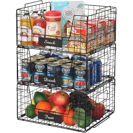 Amazon.com - 4 Pack XXL Stackable Wire Baskets with Handles for Pantry ...