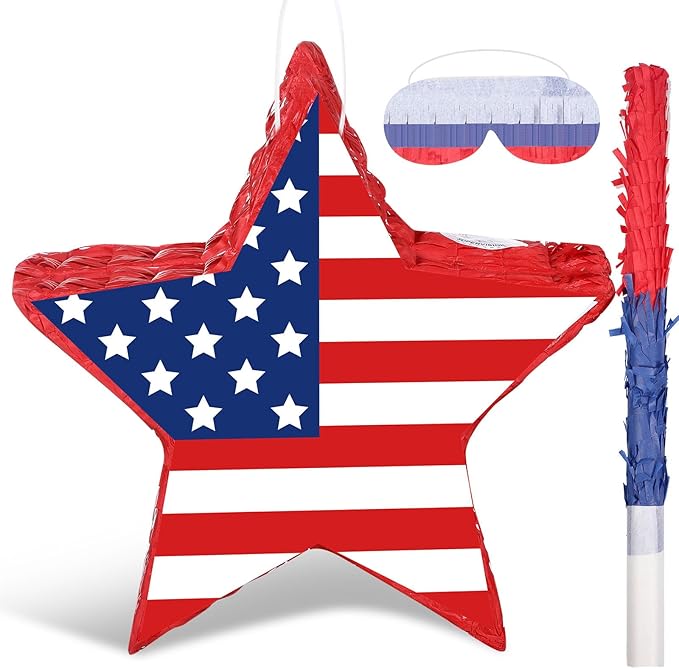 Amazon.com: Hicarer Patriotic Piñata with Red White Blue Piñata Stick ...