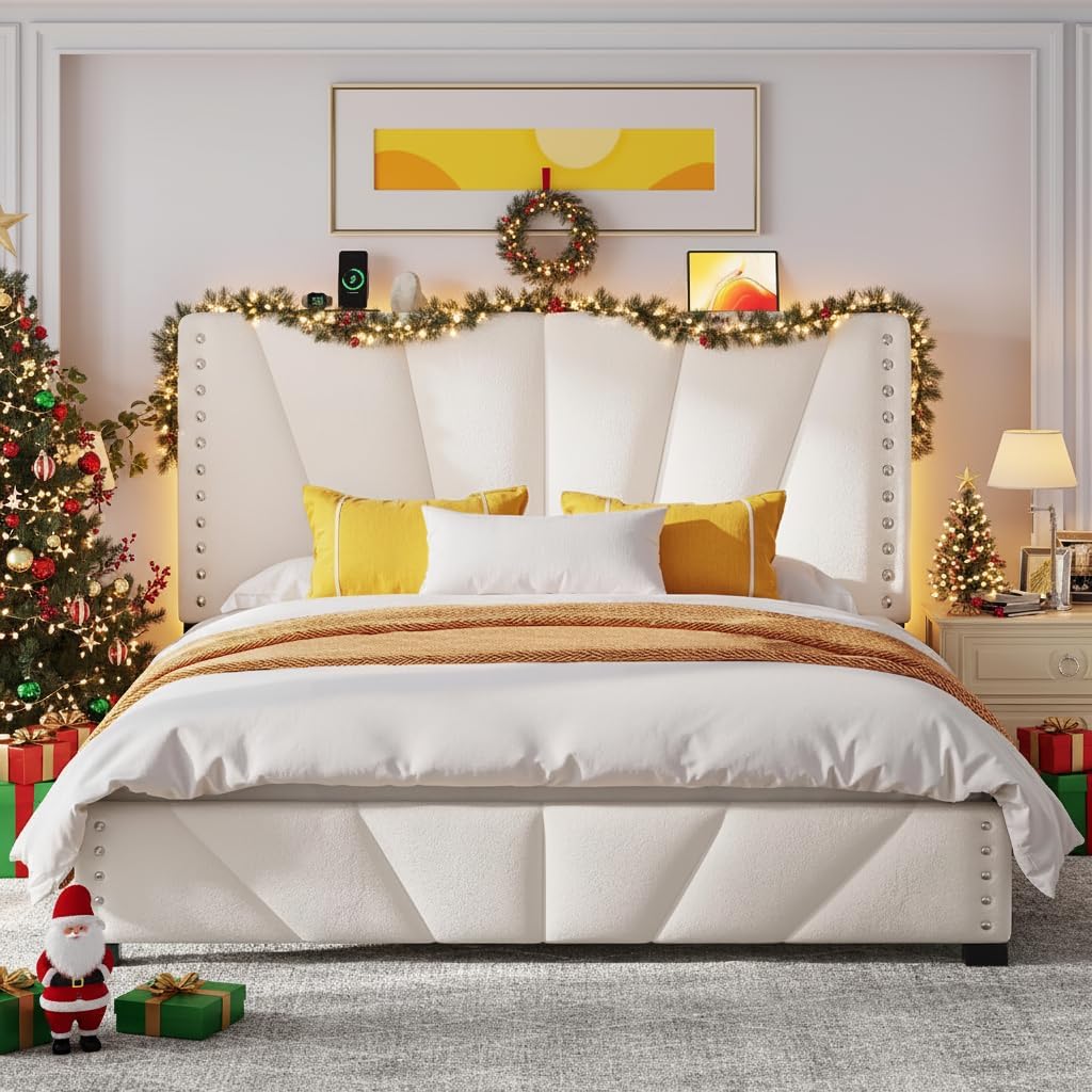 Amazon.com: EnHomee Queen Bed Frame, Velvet Bed Frame with Headboard ...