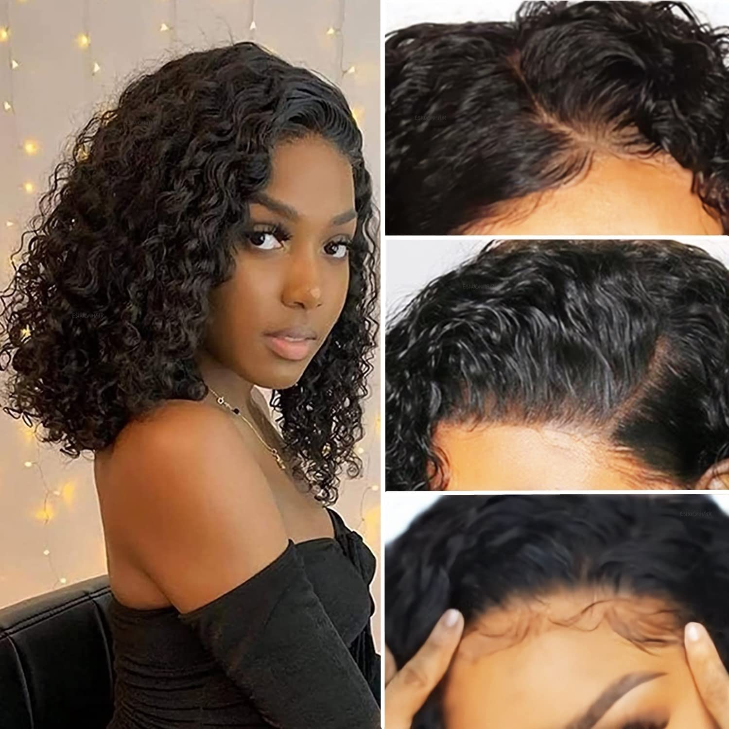 Amazon.com : Zfchsyh Curly Bob Wig Human Hair Glueless 13x4 Lace Front ...