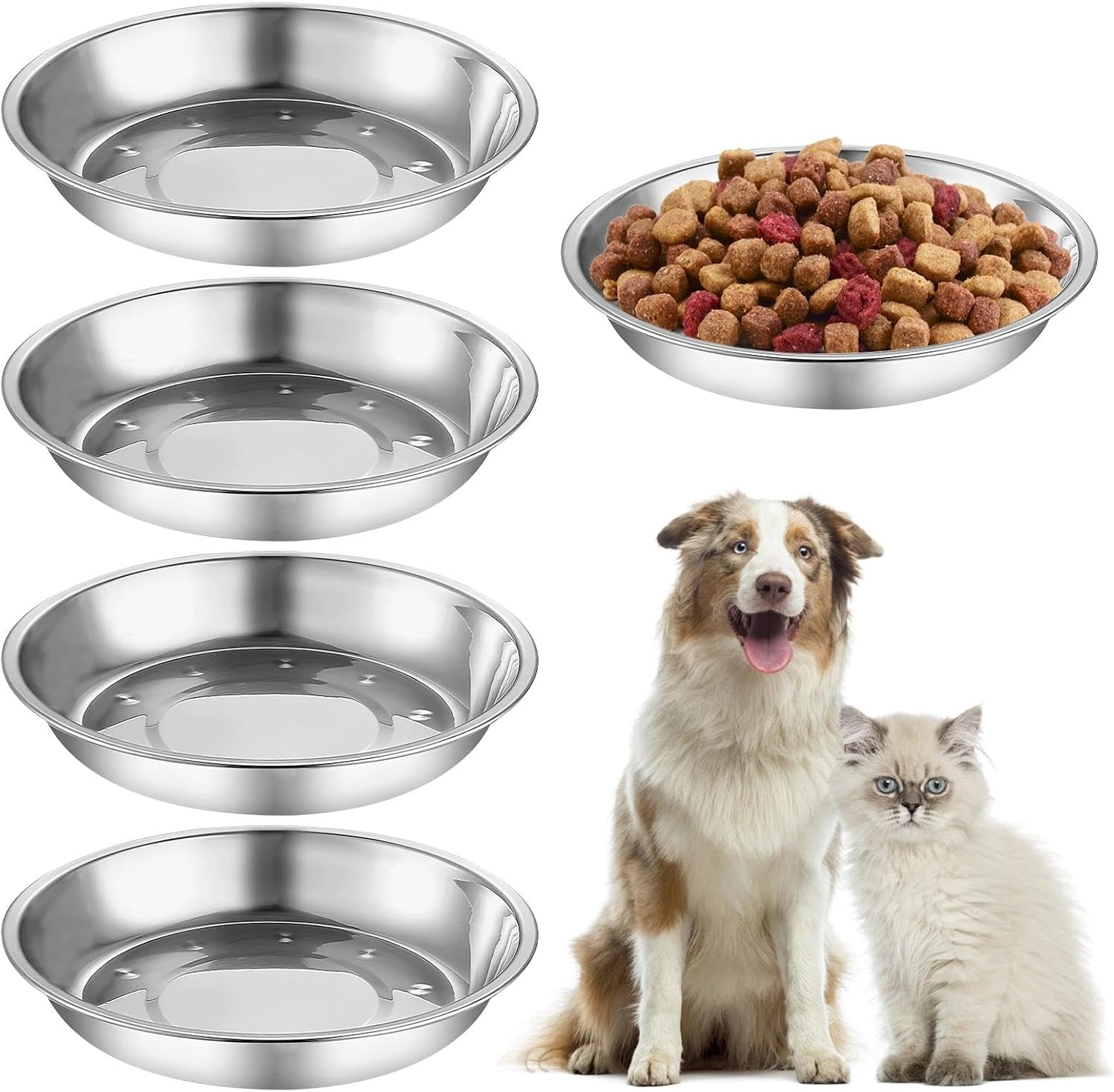 DAWRIS 5 Pcs Stainless Steel Cat Bowls, 6.2 Inch Cat Food Bowls Dishes ...