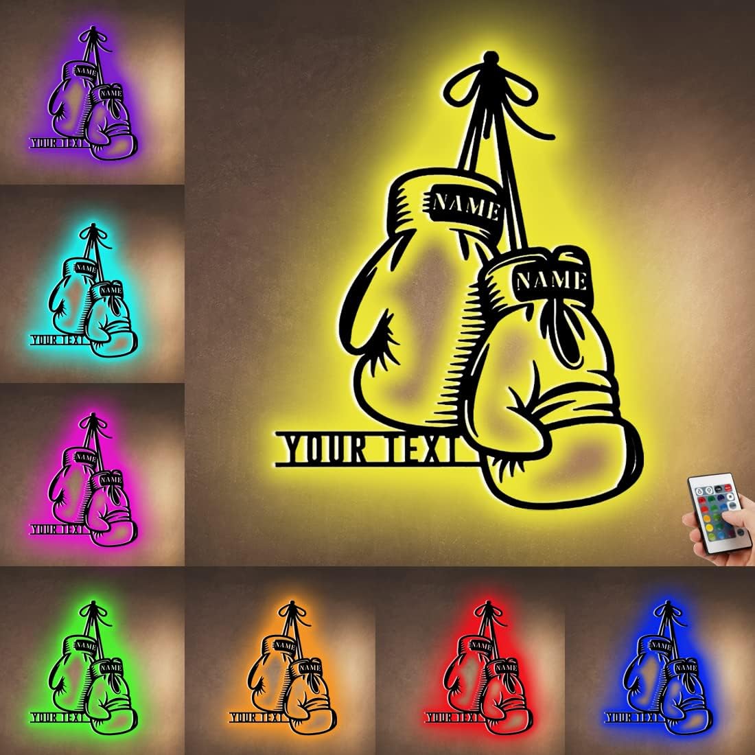 Amazon.com: Personalized Boxing Gloves Metal Wall Art with LED Neon ...