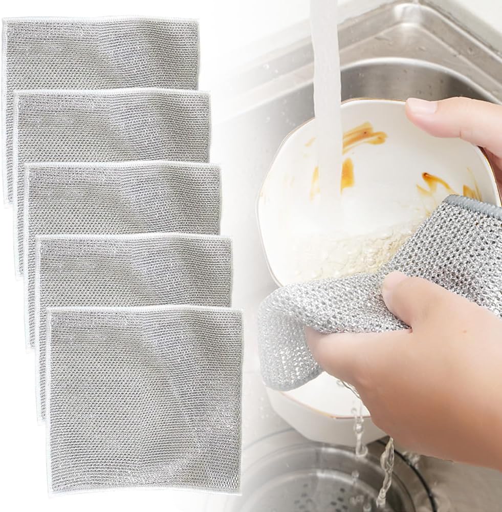 Amazon.com: 10 pcs Stainless Steel Scrubber Pads Dishcloth Double-Layer ...