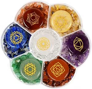 Amazon.com: Natural 7 Chakra Stones Reiki Healing Crystals Set Engraved ...