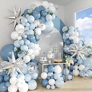 Amazon.com: Dusty Blue Star Balloon Garland 146PCS Light Blue White Silver Balloon Arch Kit for ...