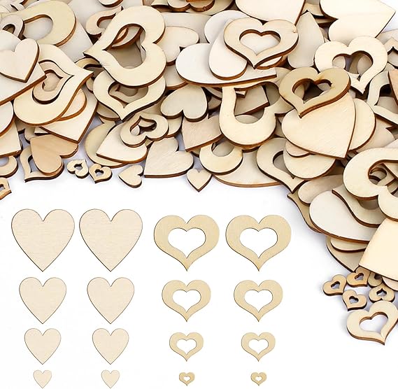 500 pcs Wooden Hearts for Crafting, Mixed Wooden Hearts Small Wooden ...