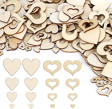 500 pcs Wooden Hearts for Crafting, Mixed Wooden Hearts Small Wooden ...
