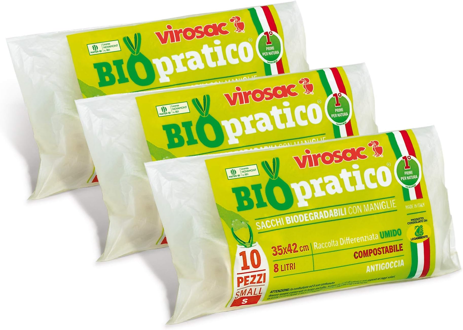 Virosac - Sacchetti biodegradabili 50x60, Con Maniglie, 10 pezzi per ...