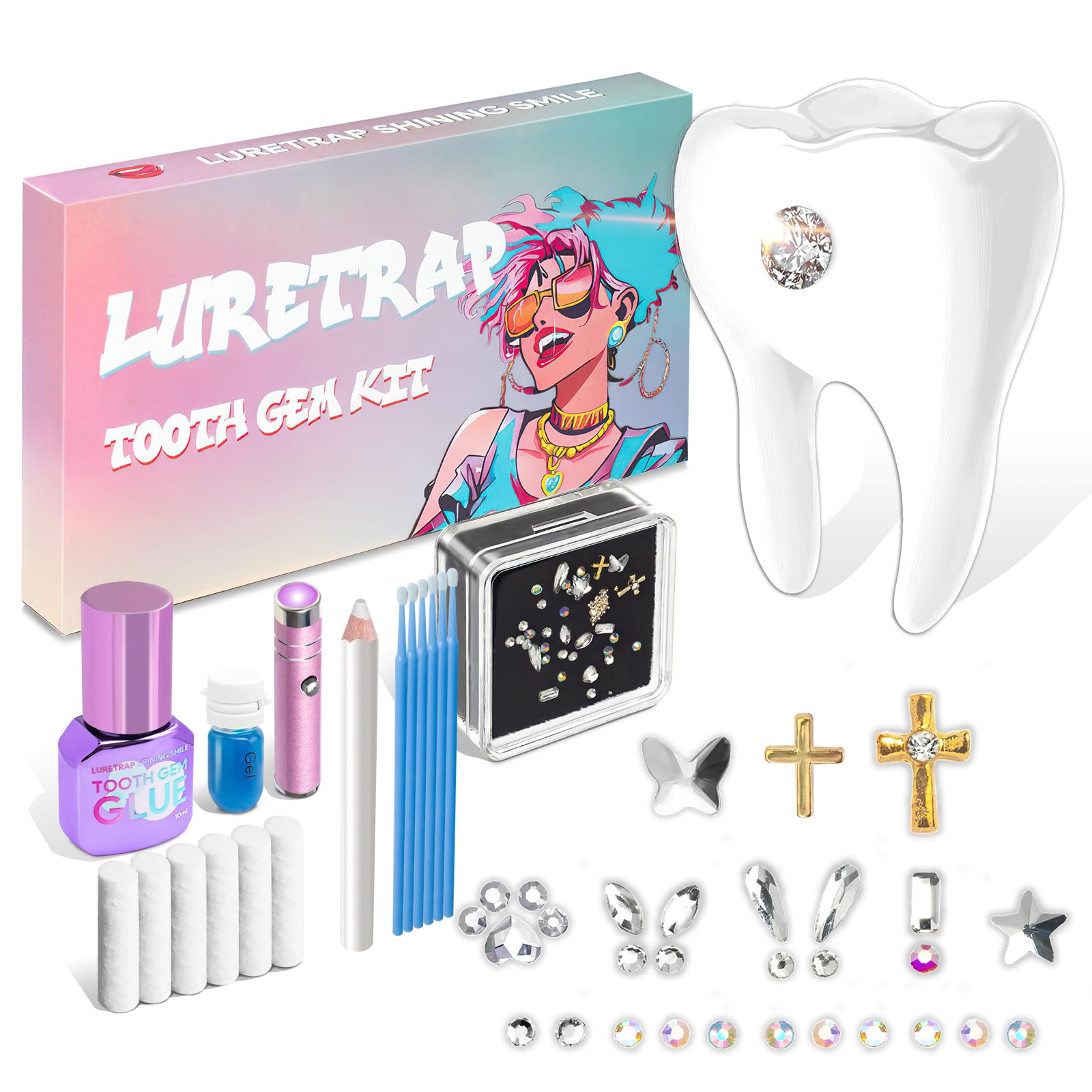 Luretrap DIY Tooth gem kit with GIue,30 Pieces Crystals,Crystal GIue ...