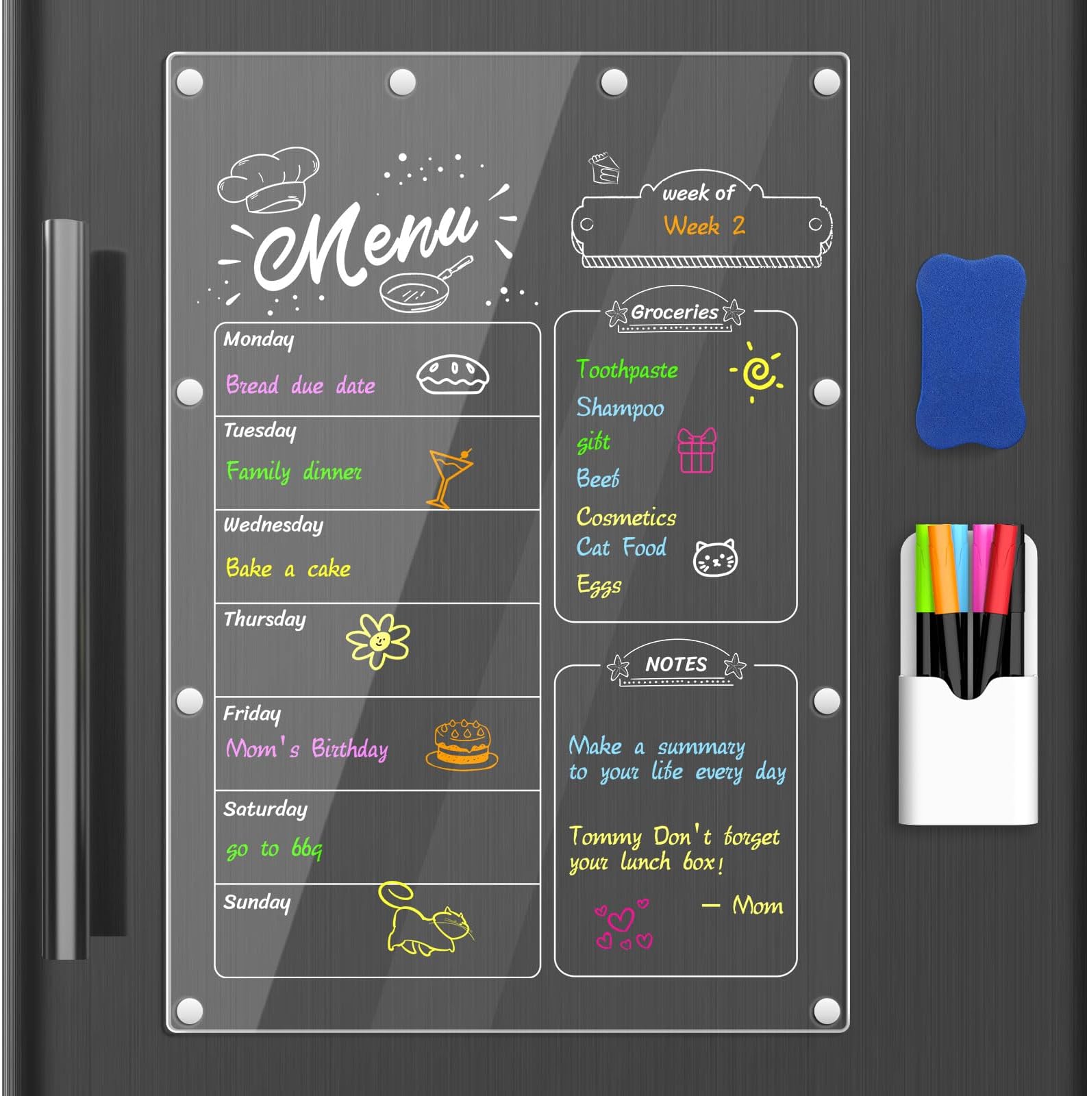 MoKo Meal Planner Magnetic Fridge,12''x16'' Acrylic Magnetic Weekly ...