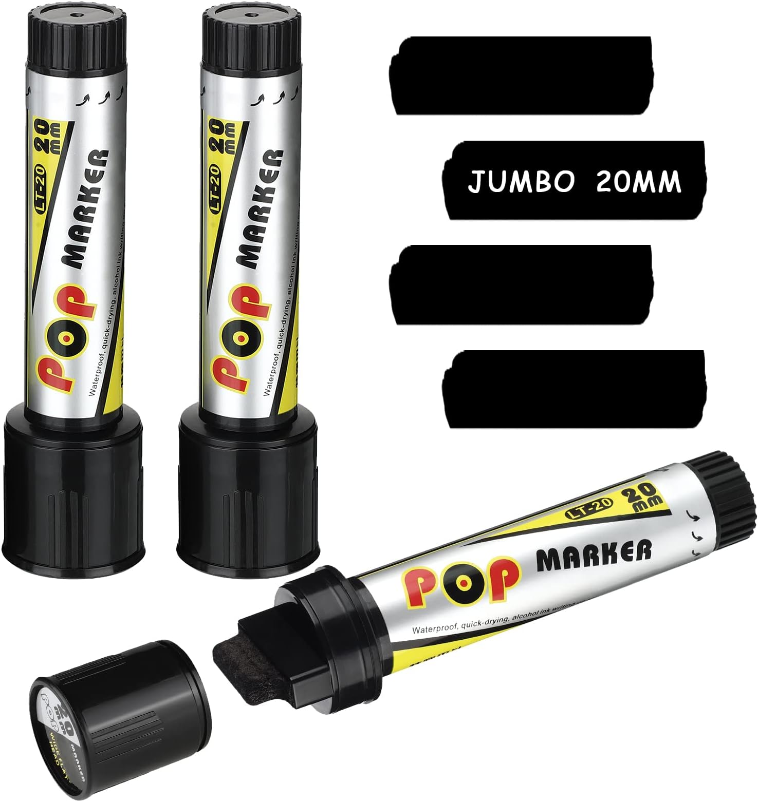 Amazon.com: BIGTHUMB 3 Pcs Black Jumbo Permanent Markers: 15mm Wide Tip ...