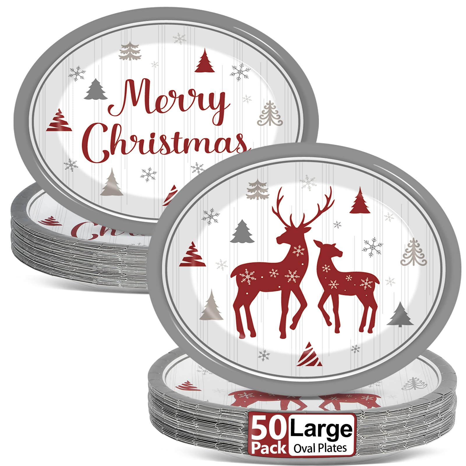 Amazon.com: Lonfliness 50PCS Christmas Reindeer Oval Paper Plates Large ...