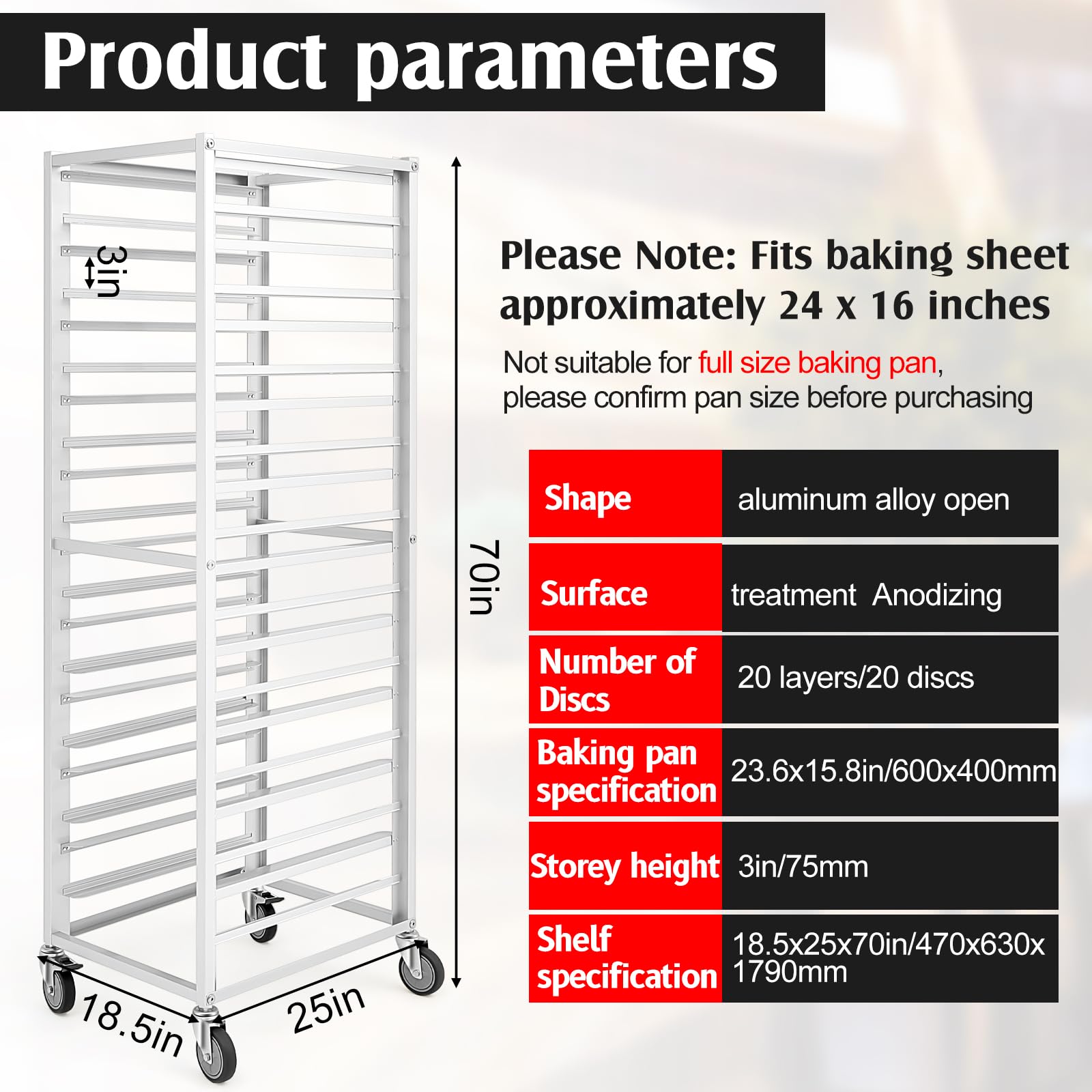 Jinei 20 Tier Aluminum Sheet Pan Rack, Commercial Bakery Rack with ...