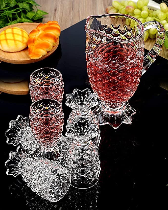Red-Rubby Pineapple Design Crystal Glass Water Juice Jug with Glasses ...