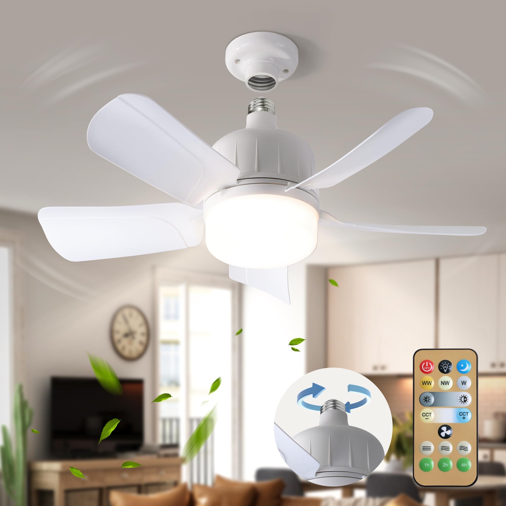 TonyEst Socket Ceiling Fans with Lights and Remote, E26 Base Fans Light ...