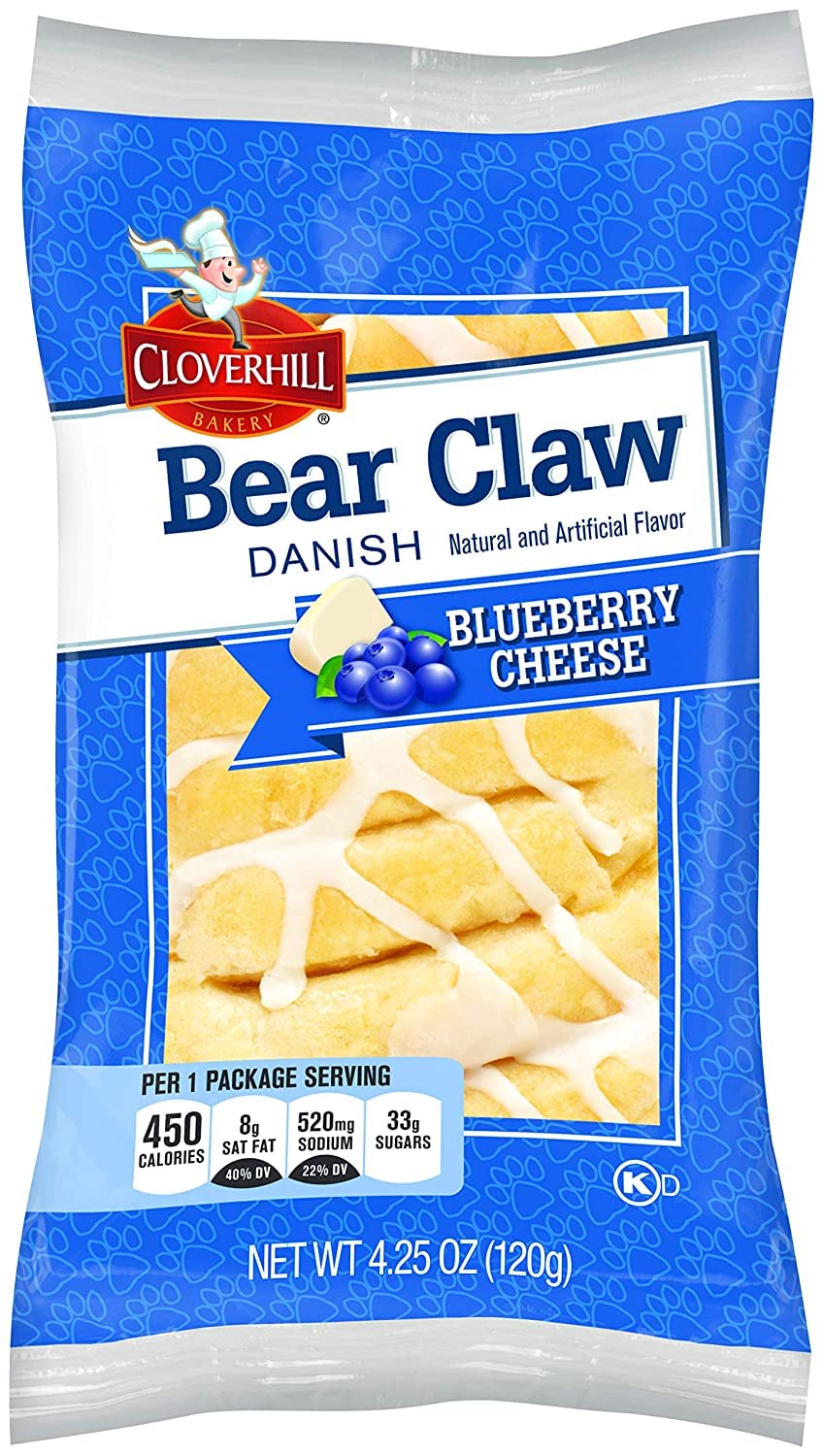 Amazon.com: Cloverhill Bakery Bear Claw Blueberry Cheese Danish, 4.25 ...