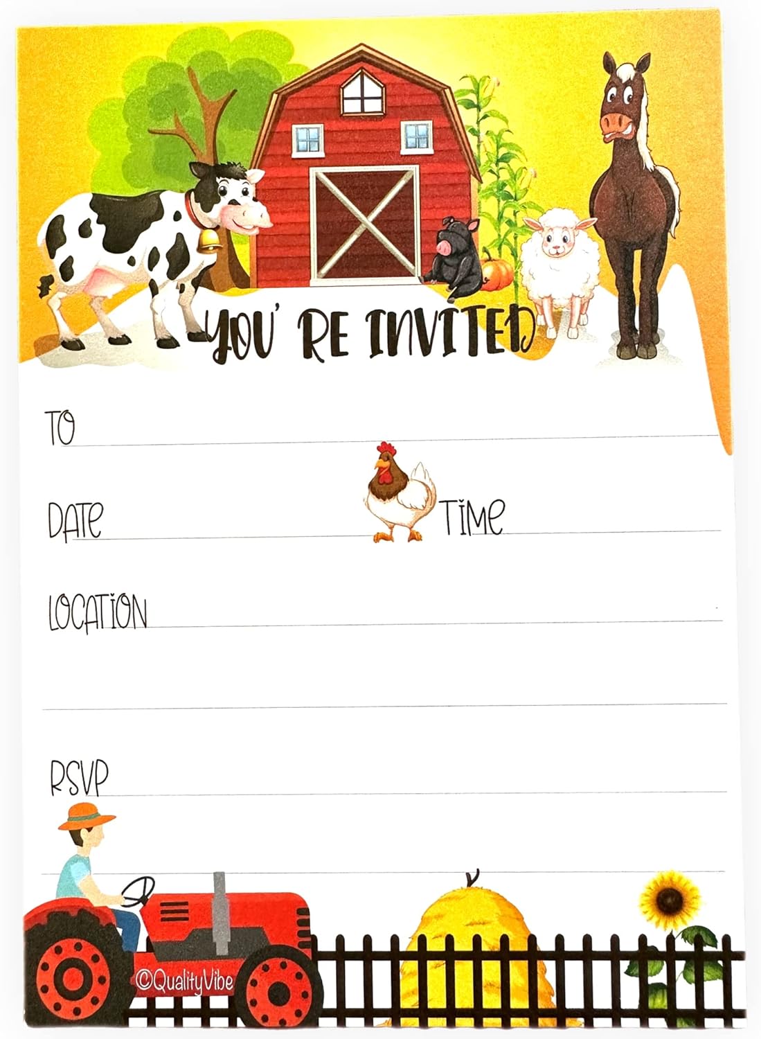 Amazon.com : QualityVibe Farm Invitations With Envelopes. Set Of 25 ...
