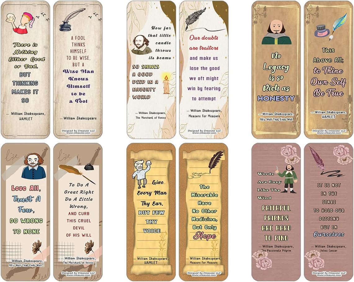 Amazon.com: Creanoso Shakespeare Quotes Bookmarks (10-Sets x 6 Cards ...