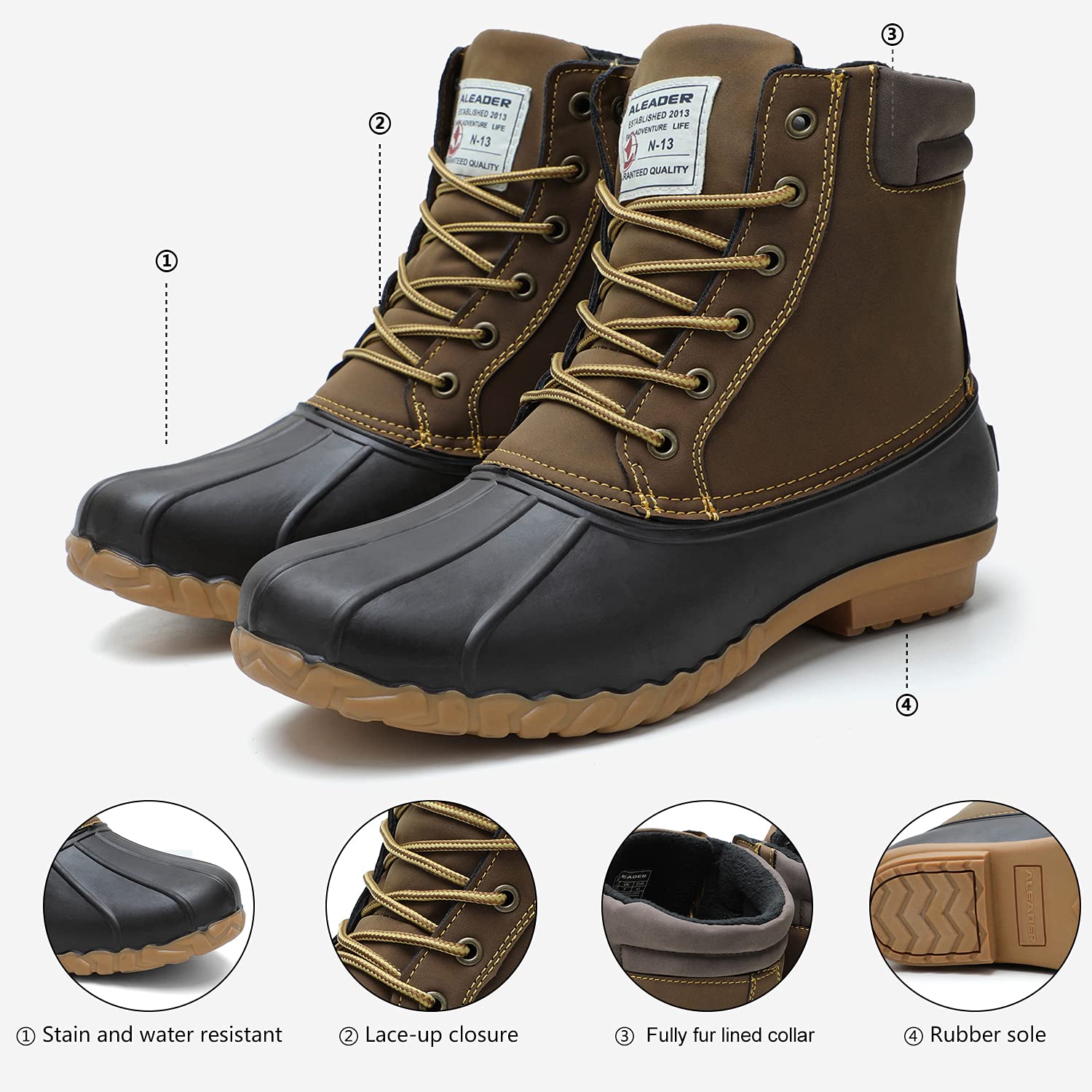 ALEADER Mens Duck Boot | Waterproof Shell | Fur Lined Insulated Winter ...