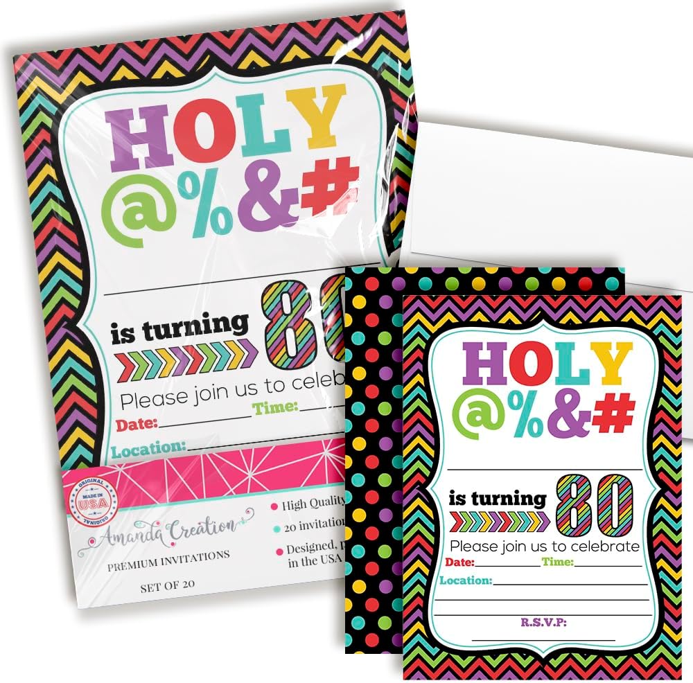 Amazon.com : HOLY @% 80th Birthday Party Invitations, 20 Funny 5x7 Fill ...