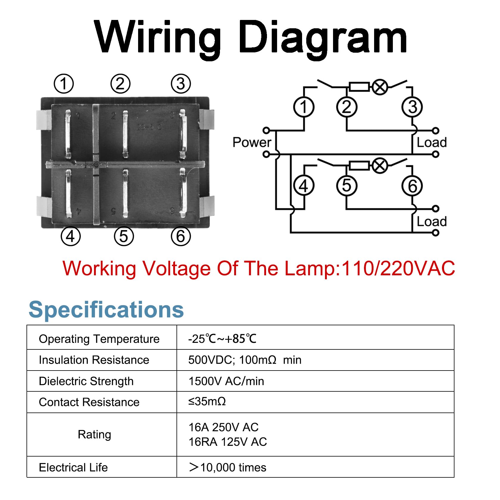 Snapklik.com : Heschen Double Rocker Switch SPST ON-Off 6 Terminals Red ...