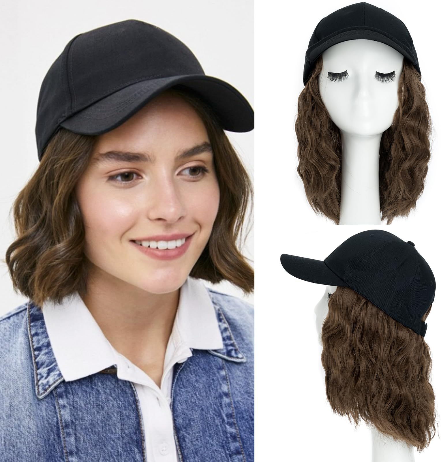 Amazon.com : 10" Beige Baseball Cap with Hair Extensions Short Bob ...