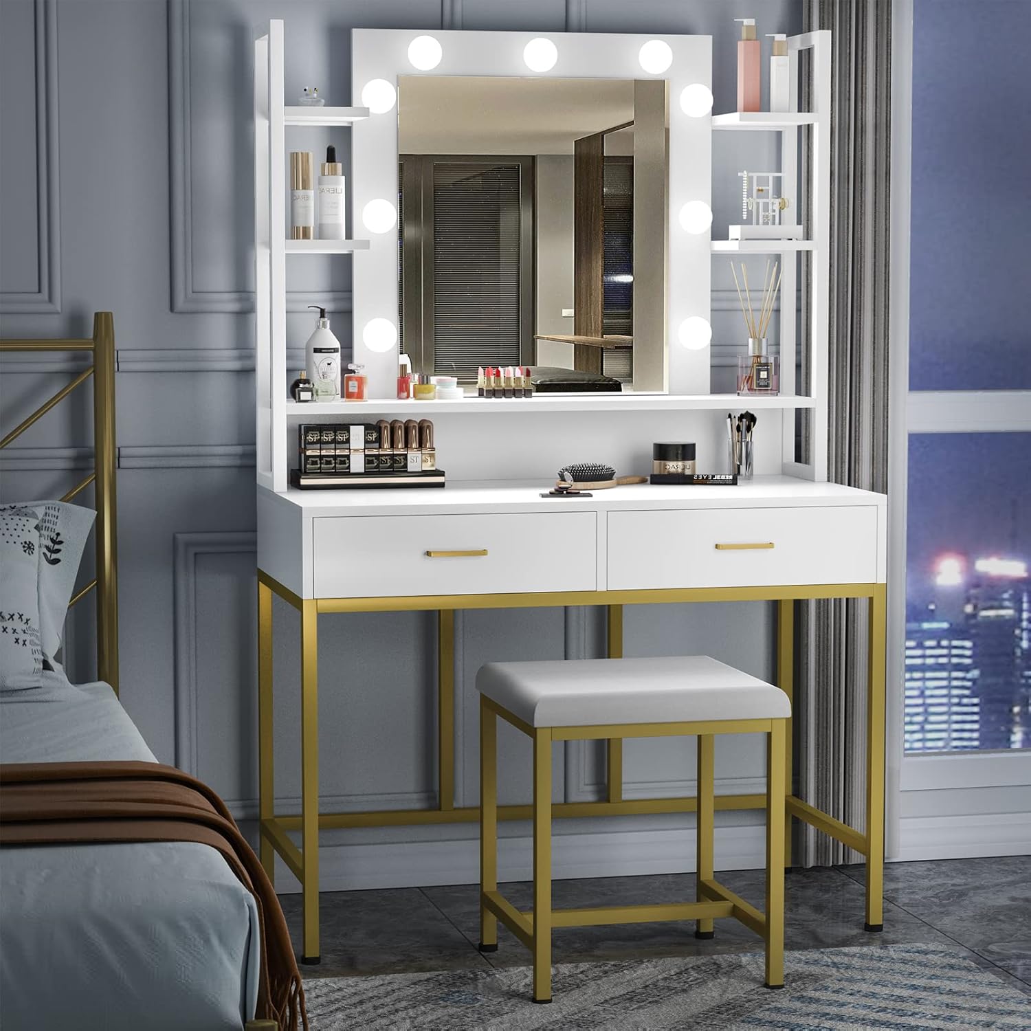 Amazon.com: KCRET Vanity Set with Lighted Mirror, Makeup Vanity ...