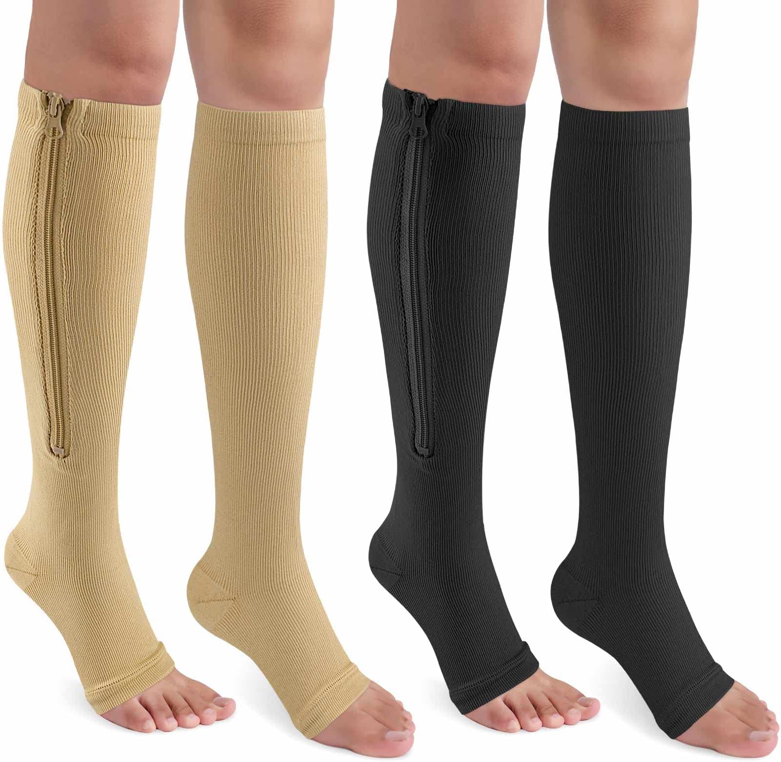 Amazon.com: CASMON 2 Pairs Zipper Compression Socks for Women & Men, 15 ...