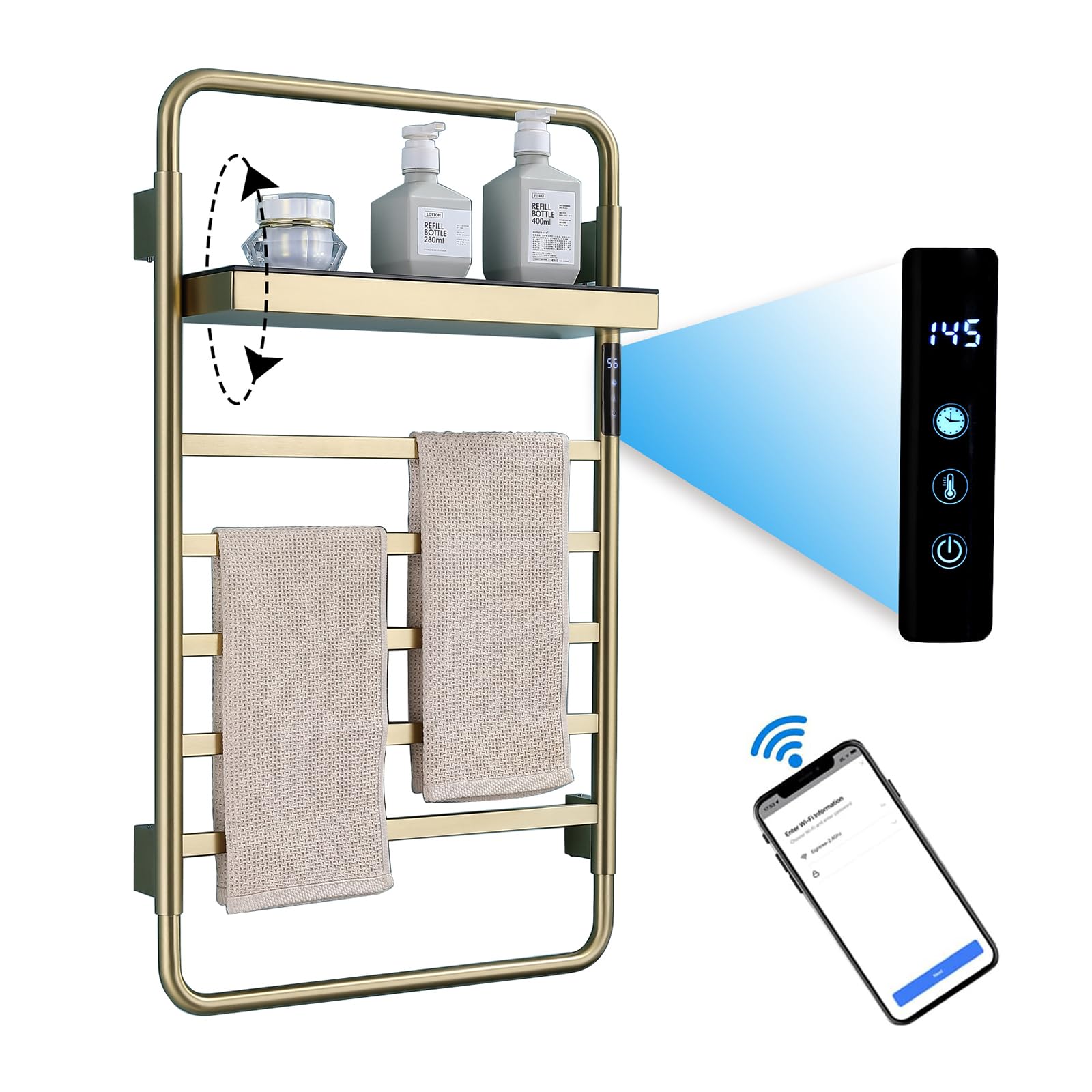 Towel Warmer Brushed Gold Smart WiFi Heated Towel Rack Voice Control ...