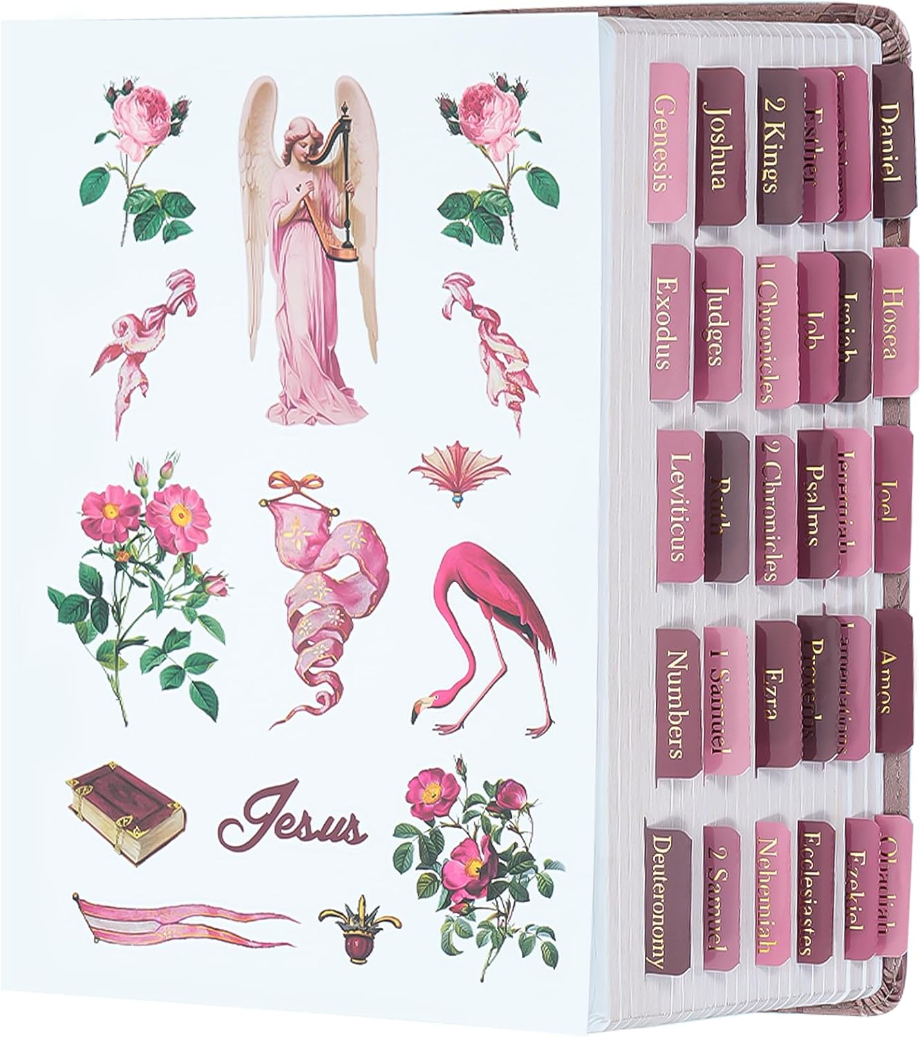 Amazon.com : XKDOUS Pink Bible Tabs with Stickers, Laminated Gold Foil ...