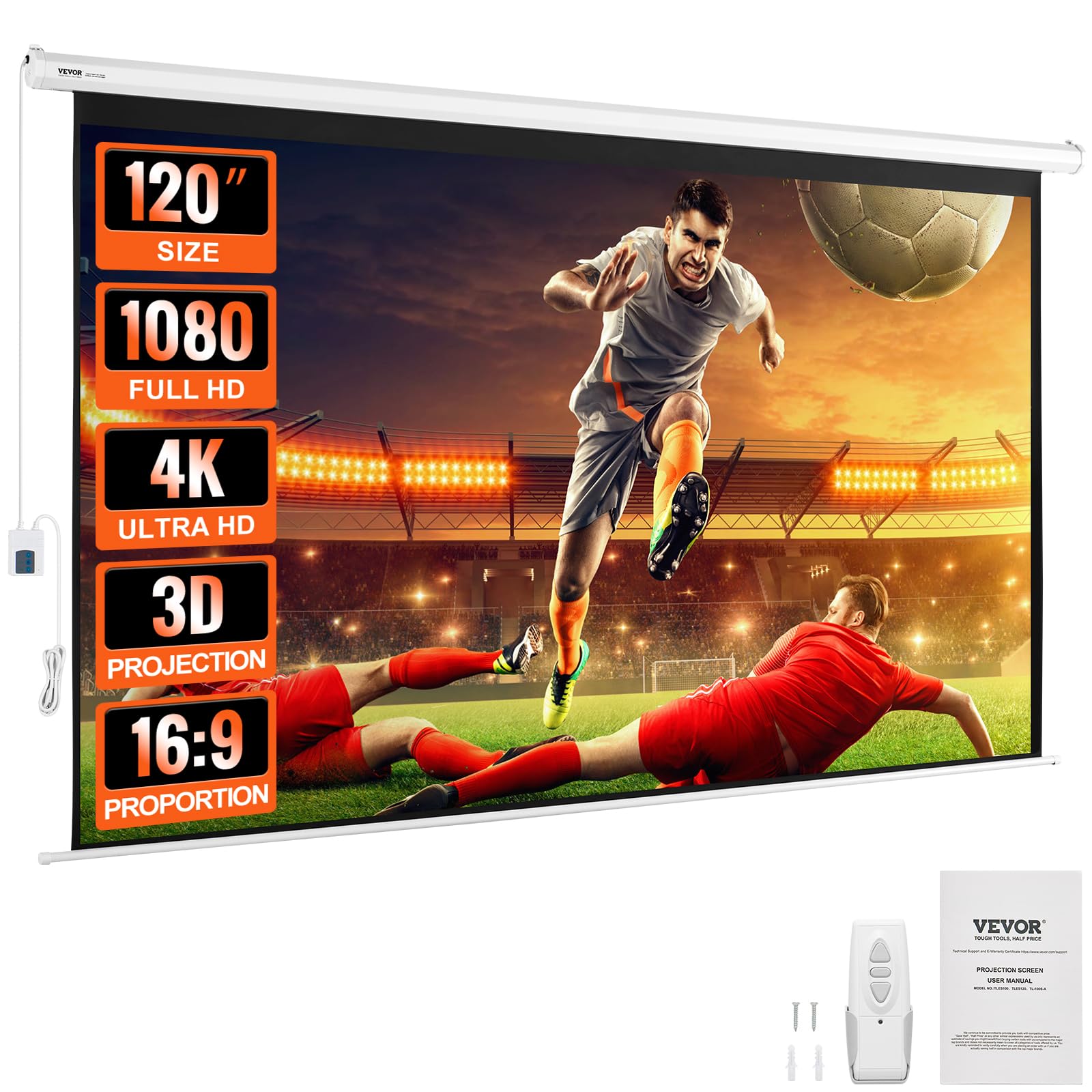 Amazon.com: VEVOR Motorized Projector Screen, 120 inch 16:9 4K 1080 HD ...