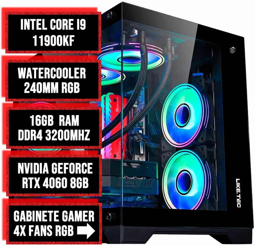 PC GAMER CUBO INTEL CORE I9 11900KF, 16GB RAM, NVME 512GB, RTX 4060 8GB ...