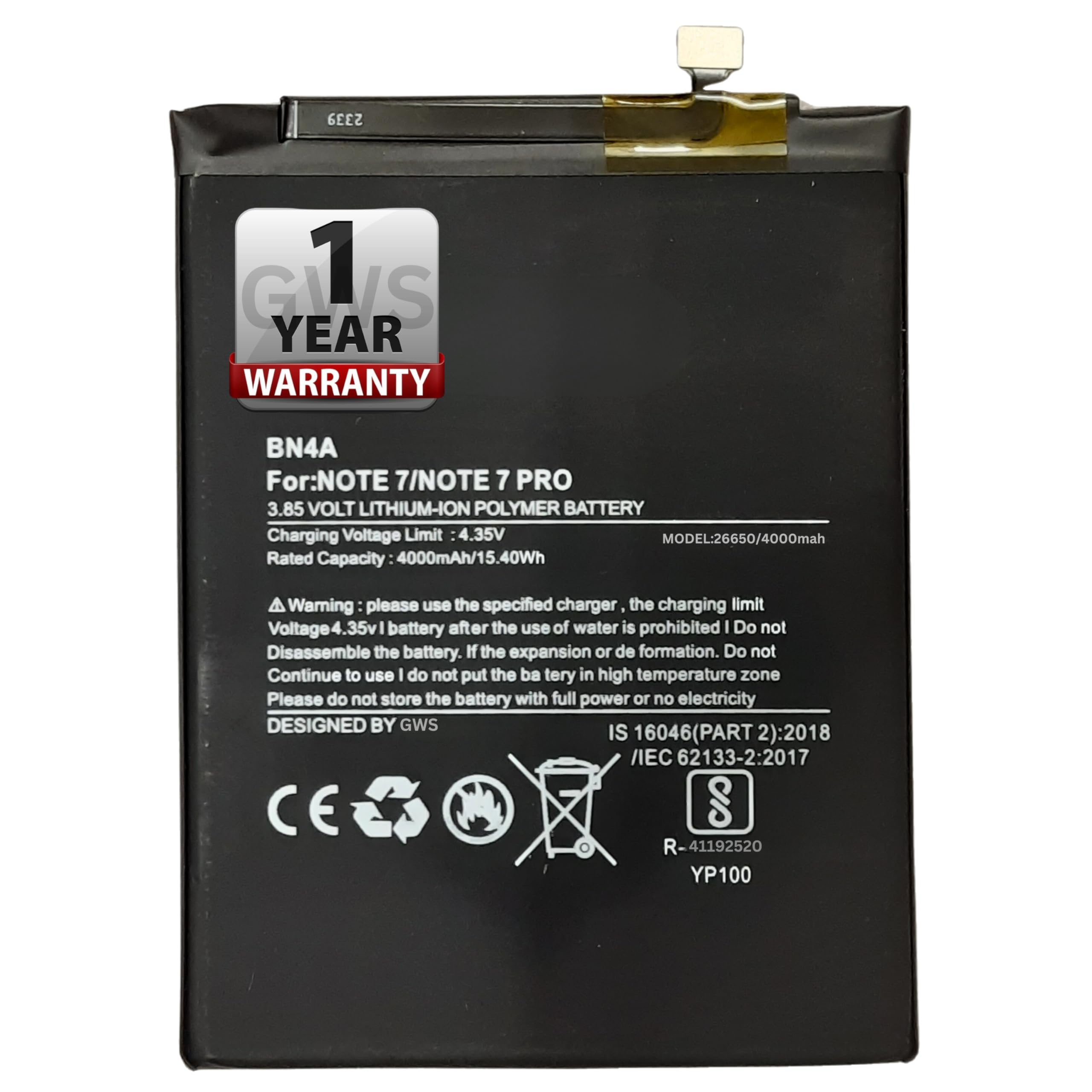 GWS Original BN4A Battery Compatible for Xiaomi Redmi Note 7 | Redmi ...