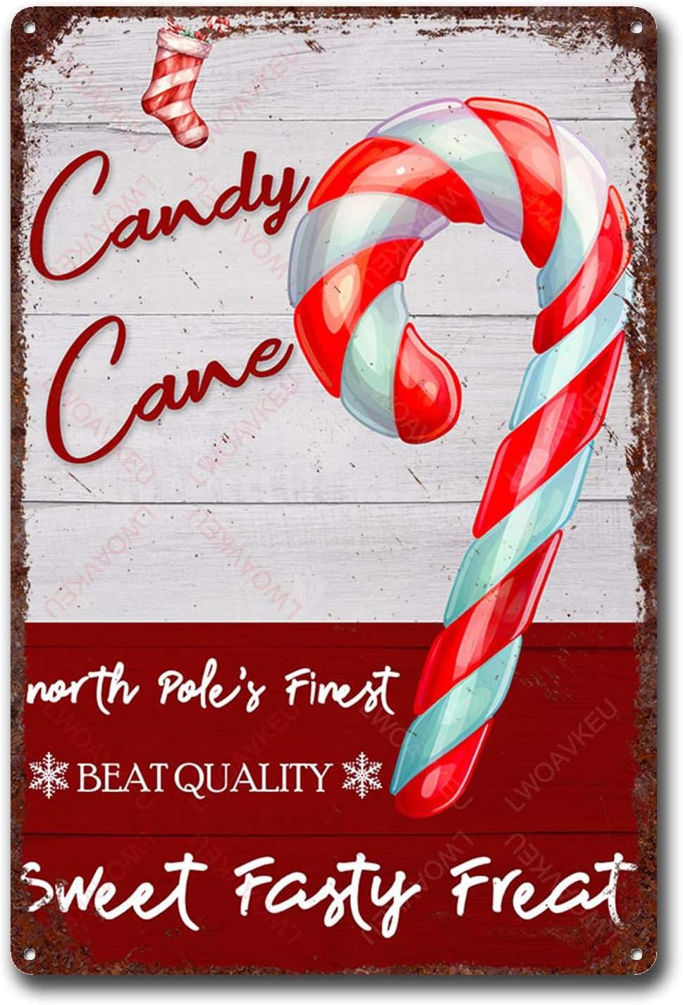 Amazon.com: Christmas Aluminum Tin Sign Candy Cane Wall Decor Vintage ...