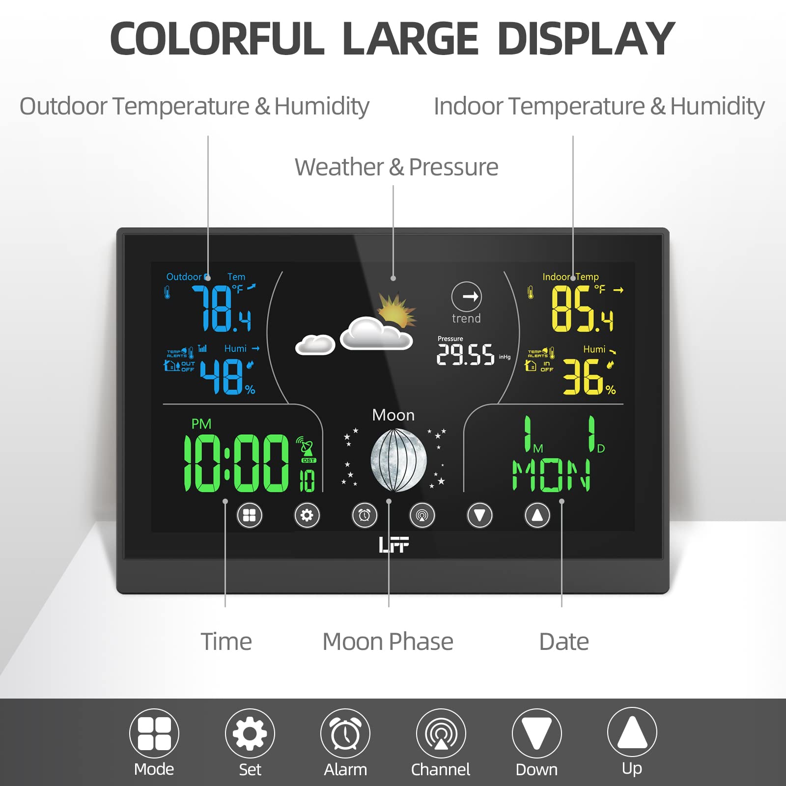 LFF Weather Station with 2 Sensors, Weather Stations Wireless Indoor ...