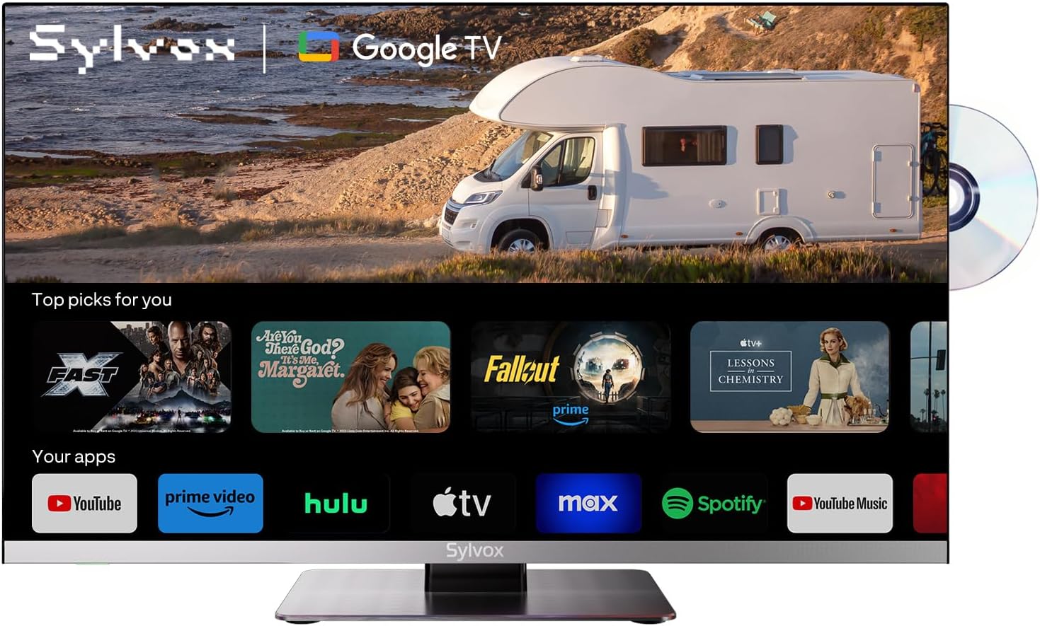 SYLVOX 22 Inch Smart TV with DVD Player, Frameless 1080P FHD, DVB/T2/S2 ...