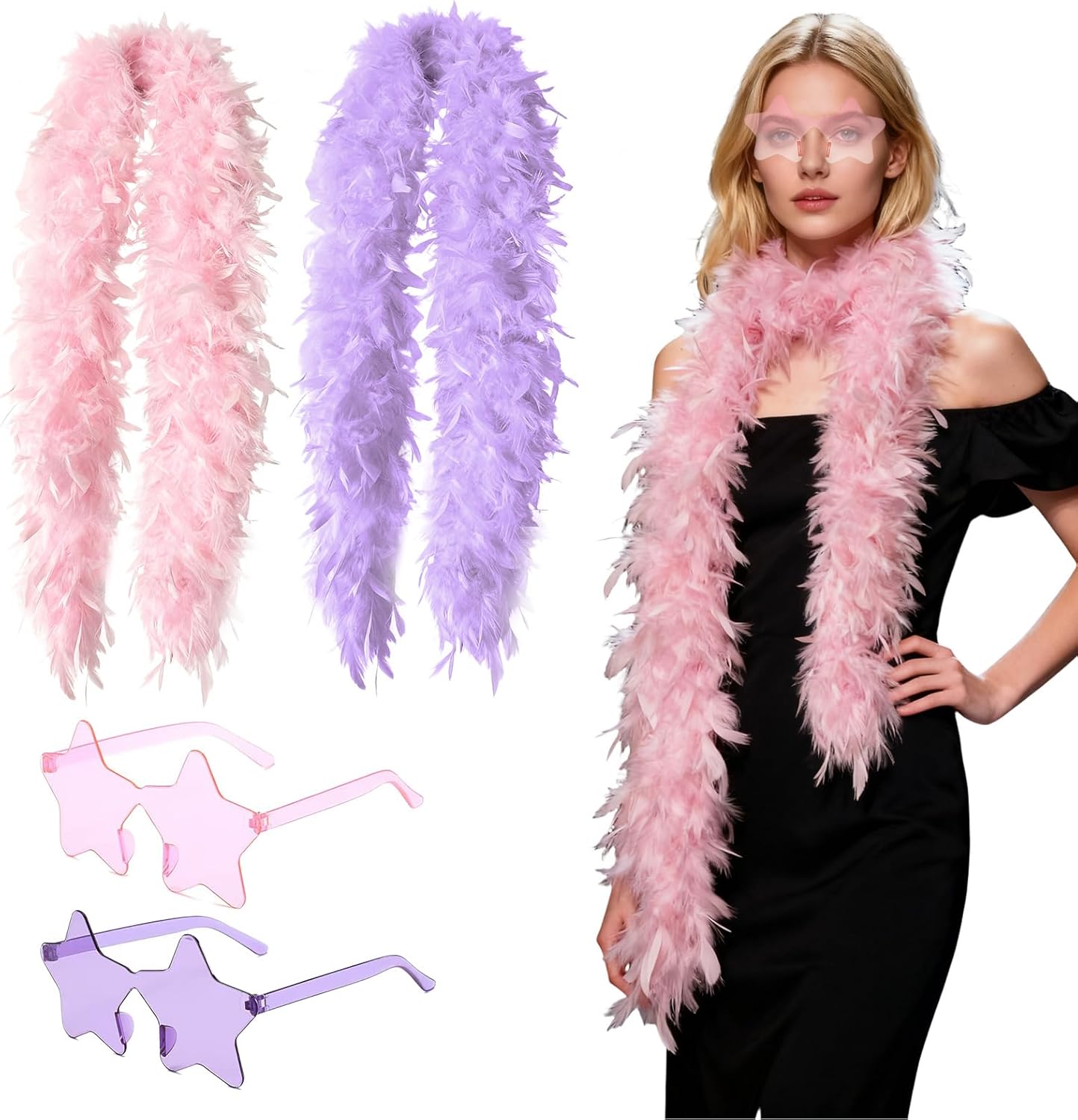 XdealCozyxc 2 Pcs Feather Boa, 2m Pink and Purle Feather Boas with 2 ...