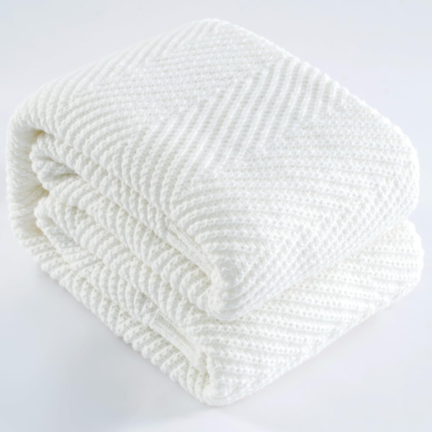 Amazon.com: LONG CREATE Knitted Throw Blanket 50"X60", White Knit ...