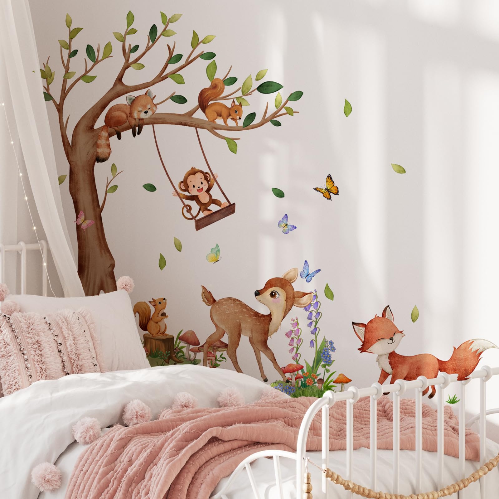 Amazon.com: Runtoo Forest Baby Animals Wall Art Decals Jungle Tree Wall ...