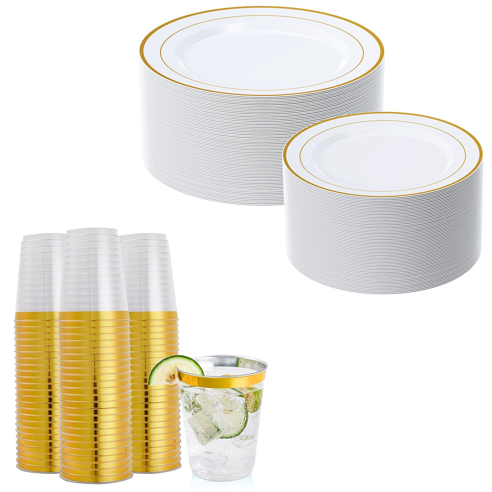 Amazon.com: FOCUSLINE Disposable Plates with Gold Rim, 30 Dinner Plates ...