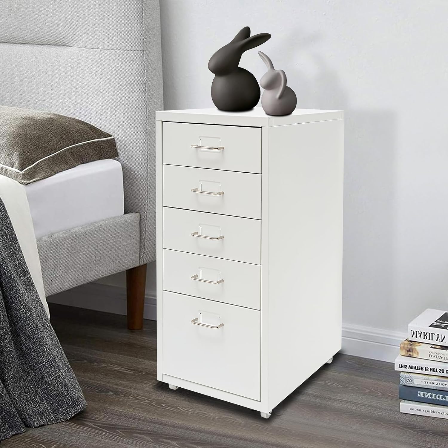Amazon.com: 5 Drawer File Cabinet w/Wheels, Metal Vertical Filing ...