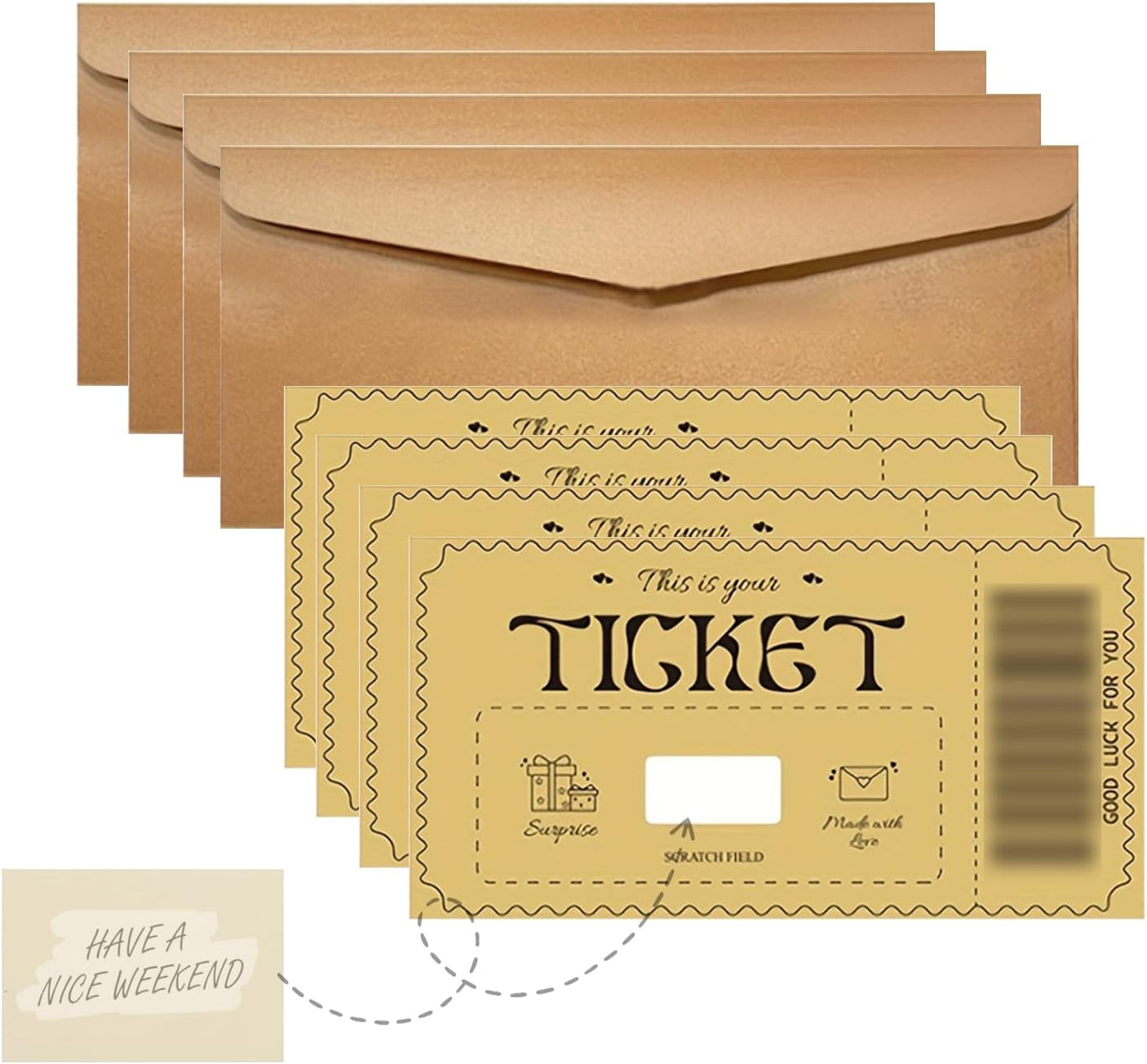 KASESSS 4 Pcs Golden Ticket Scratch Card Reveal, Scratch Cards Voucher ...