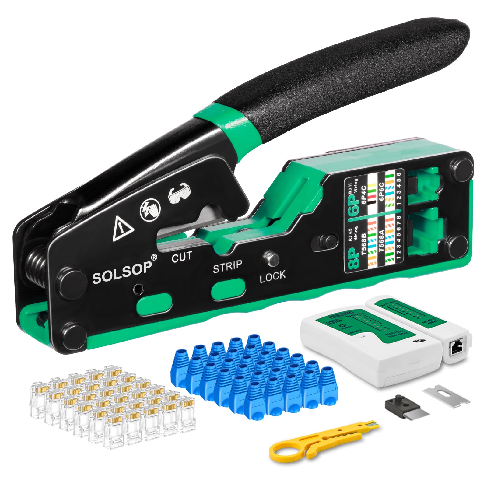 Solsop RJ45 Crimp Tool Kit Pass Through Cat6 Crimping Tool For Cat5 ...