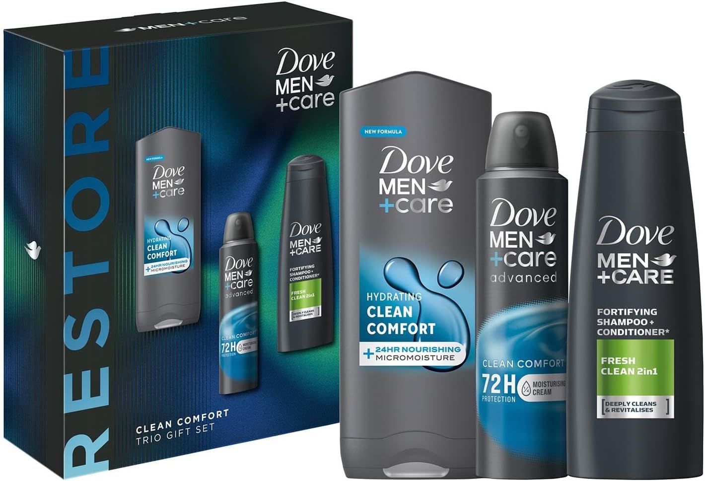 Dove Men+Care Restore Clean Comfort 3-in-1 Hair, Face & Body Wash and 2 ...